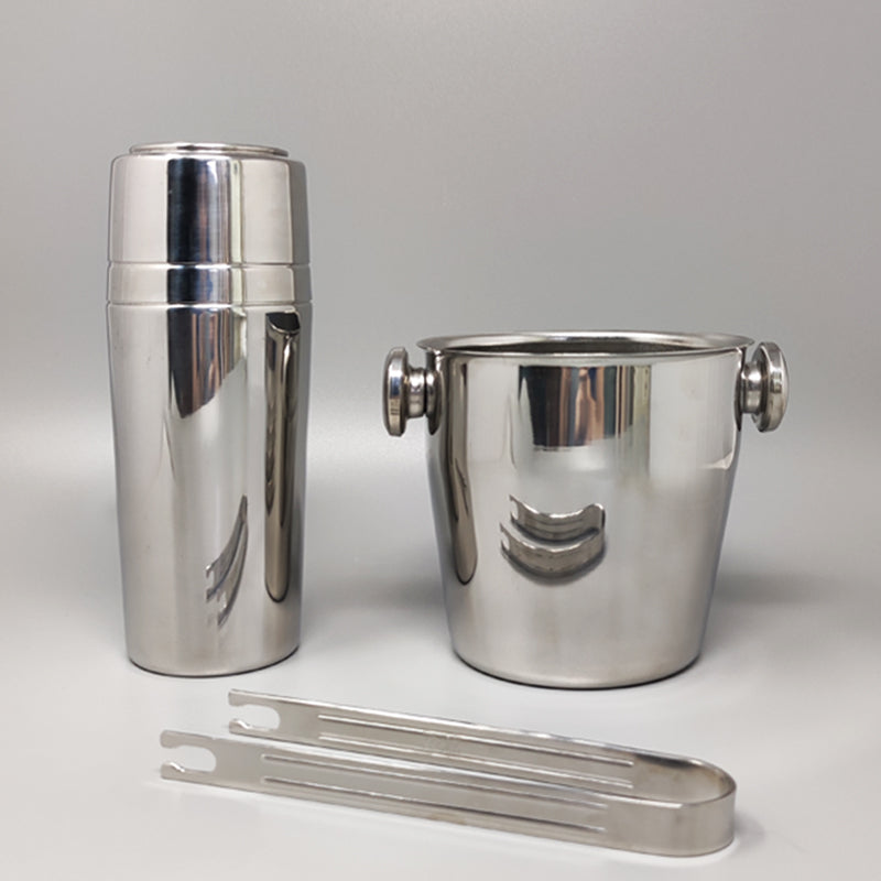 1970s Gorgeous Cocktail Shaker With Ice Bucket by Mepra. Made in Italy